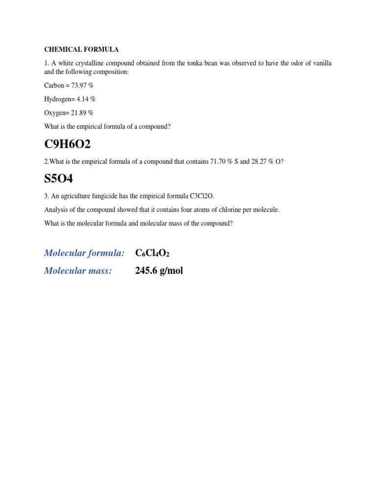 Chemical Formula Problem Solving | PDF | Science & Mathematics