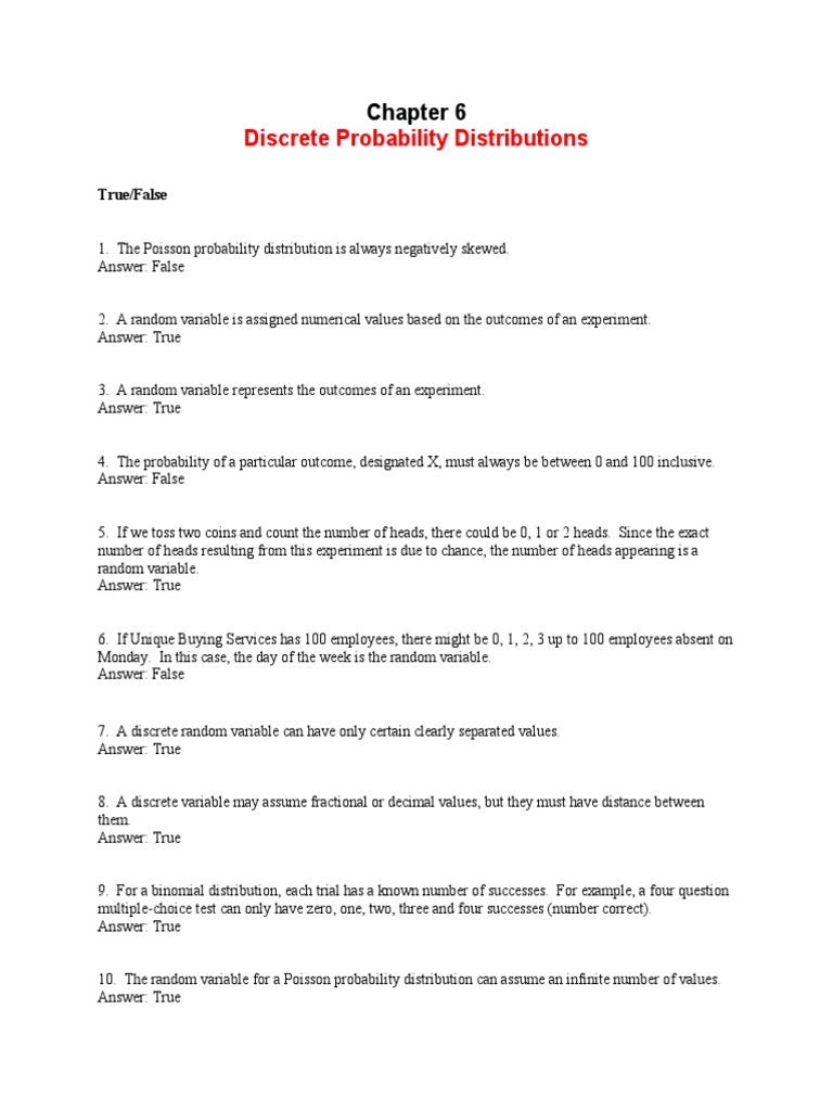 Ch06 Discrete Probability Distributions | PDF | Probability ...