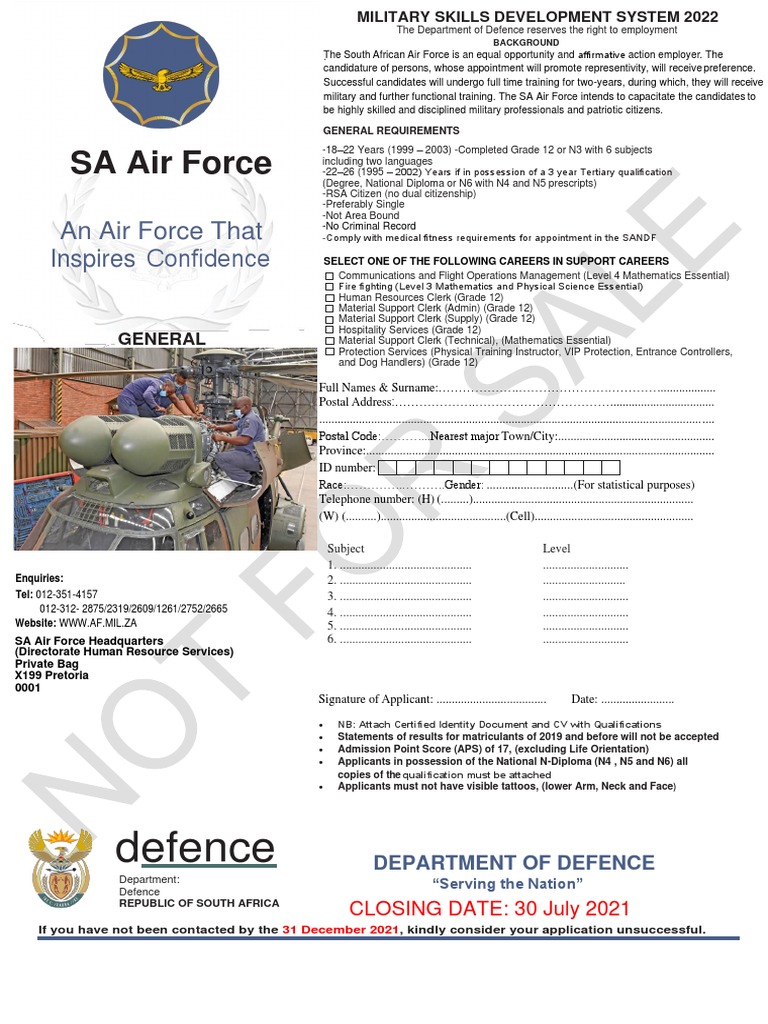 SAAF General Application Form 2022 Intake | PDF