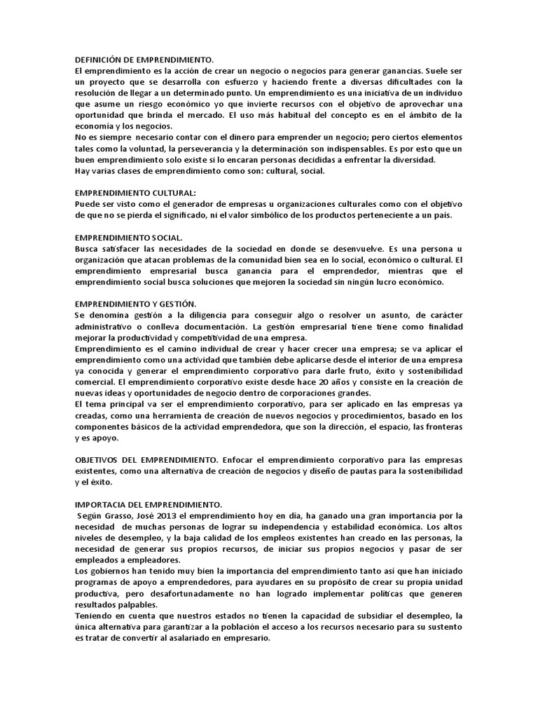 Definición de Emprendimiento | PDF | Iniciativa empresarial | Economias