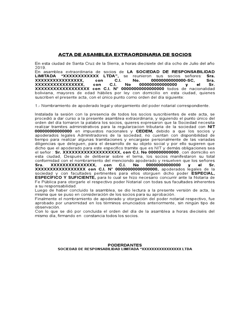 Acta de Otorgamiento de Poder Sociedad | PDF | Justicia | Crimen y ...