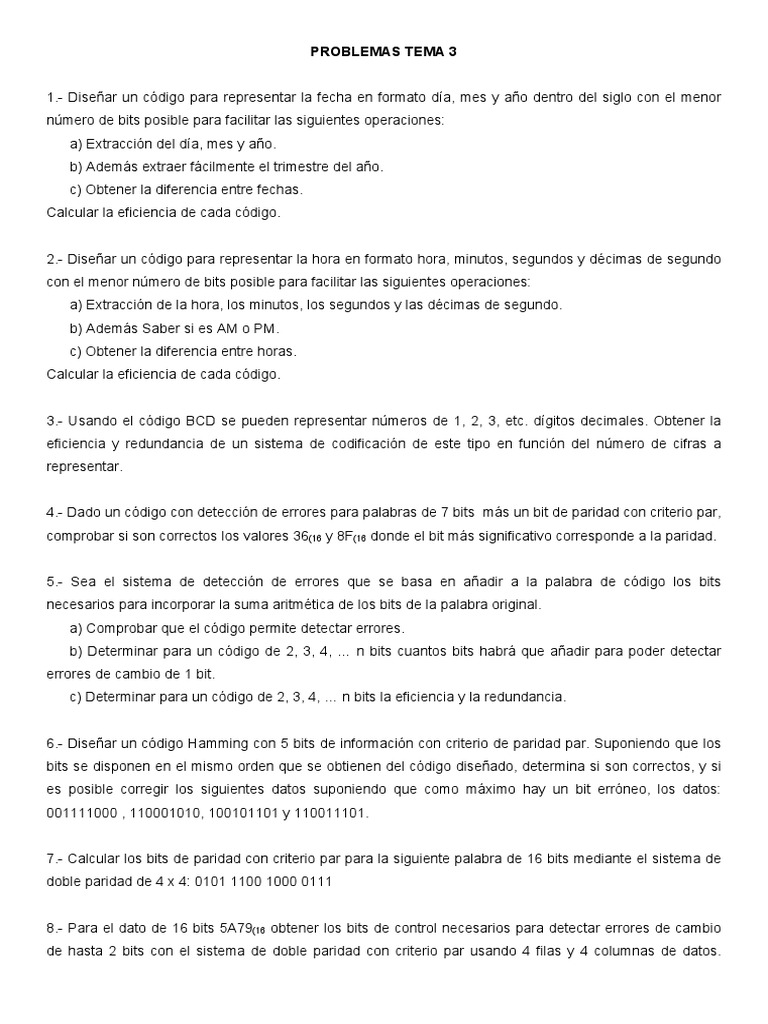 Problemas T3 | PDF | Poco | Detección y corrección de errores