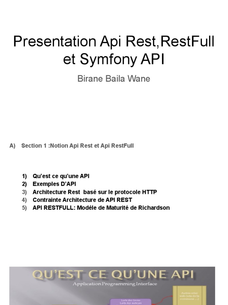 Presentation API Rest, RestFull Et Symfony API | PDF | Transfert d'État représentationnel | Logiciel