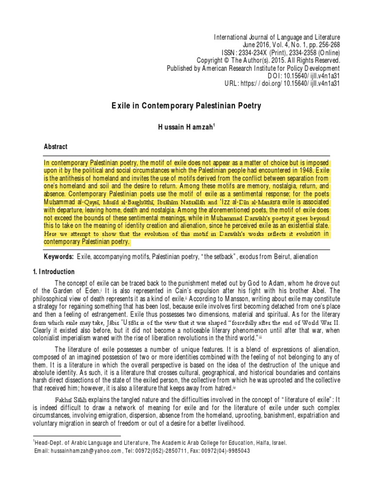 Exile in Contemporary Palestinian Poetry 2 | PDF | Palestinians | Poetry