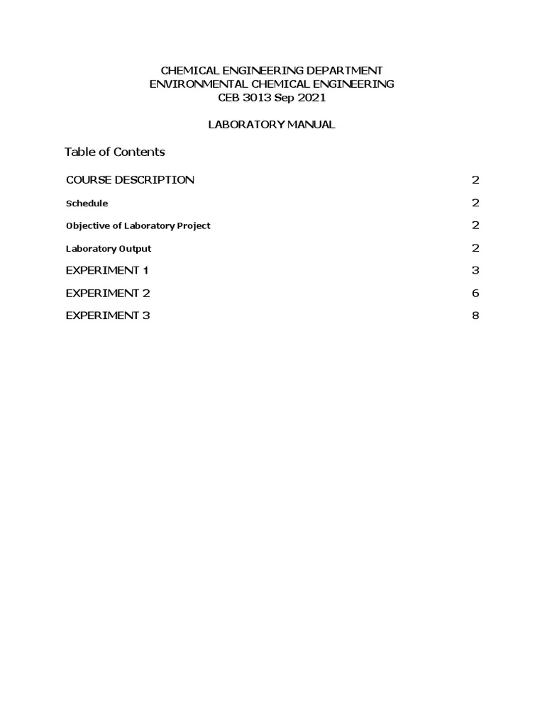 Environmental Chemical Engineering Lab Manual | PDF | Industrial ...