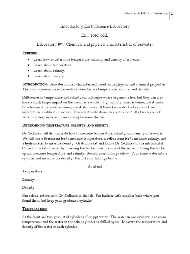 Lab 7 - Chemistry and Physics - Oceanography 2021 | PDF | Salinity ...