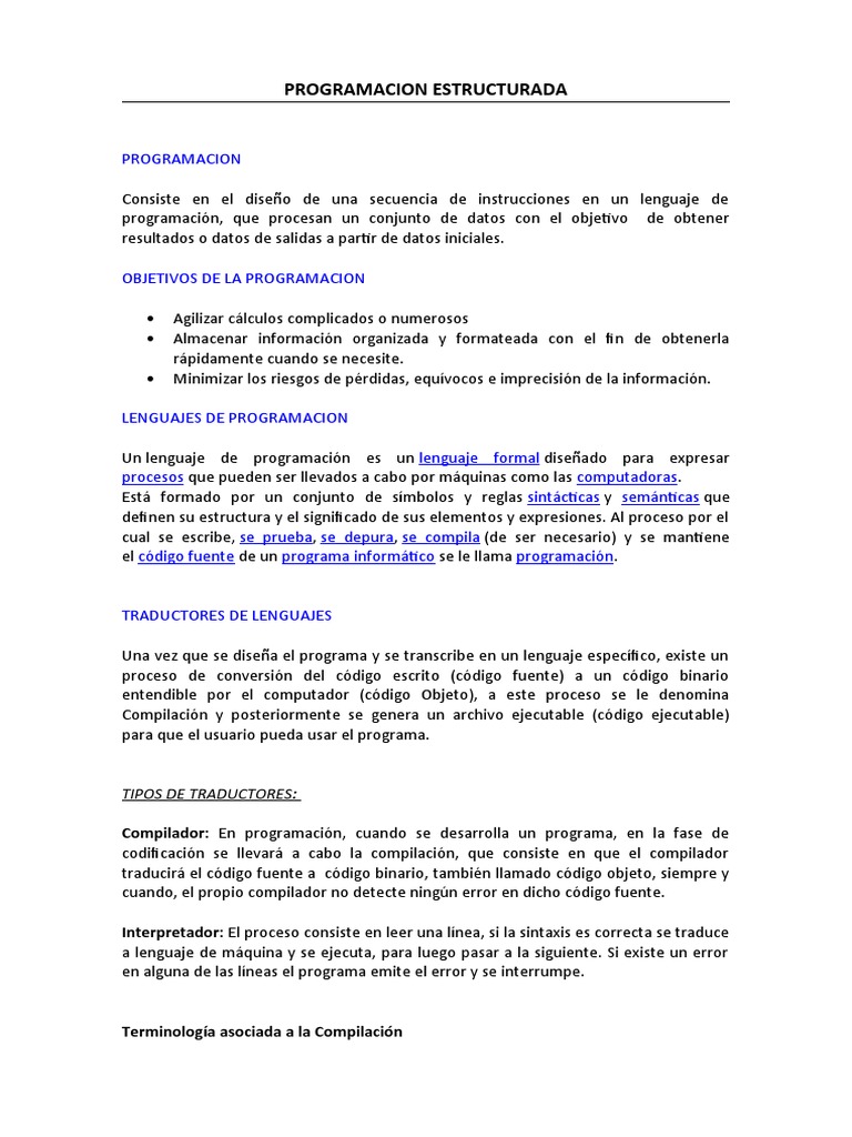 1 Programacion Estructurada | PDF | Lenguaje de programación | Compilador