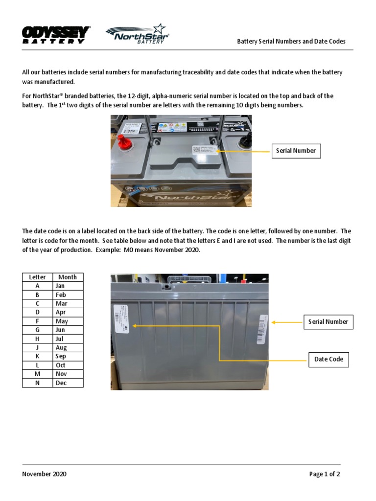 Battery Date Codes and Serial Numbers 010521 | PDF