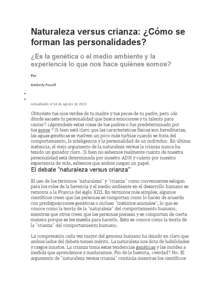 Naturaleza Versus Crianza | PDF | Naturaleza versus crianza | Ciencias ...