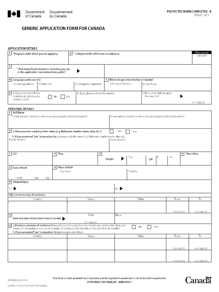Generic Application Form Canada PDF | PDF
