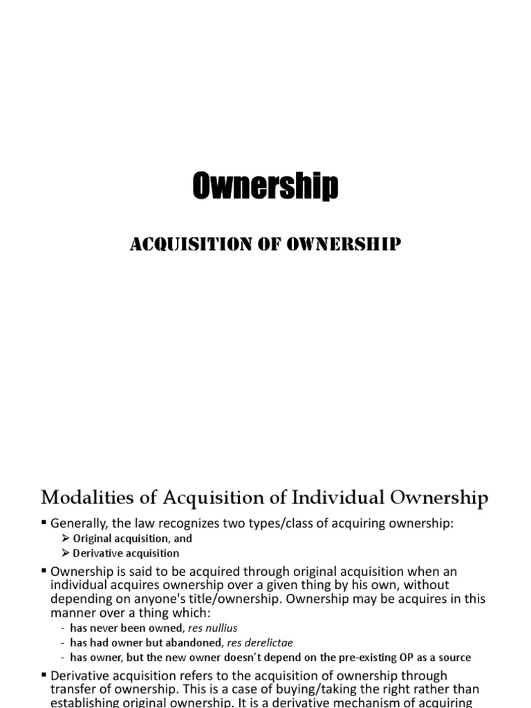 Ownership - Acquisition, Proof and Extinction | PDF | Ownership ...