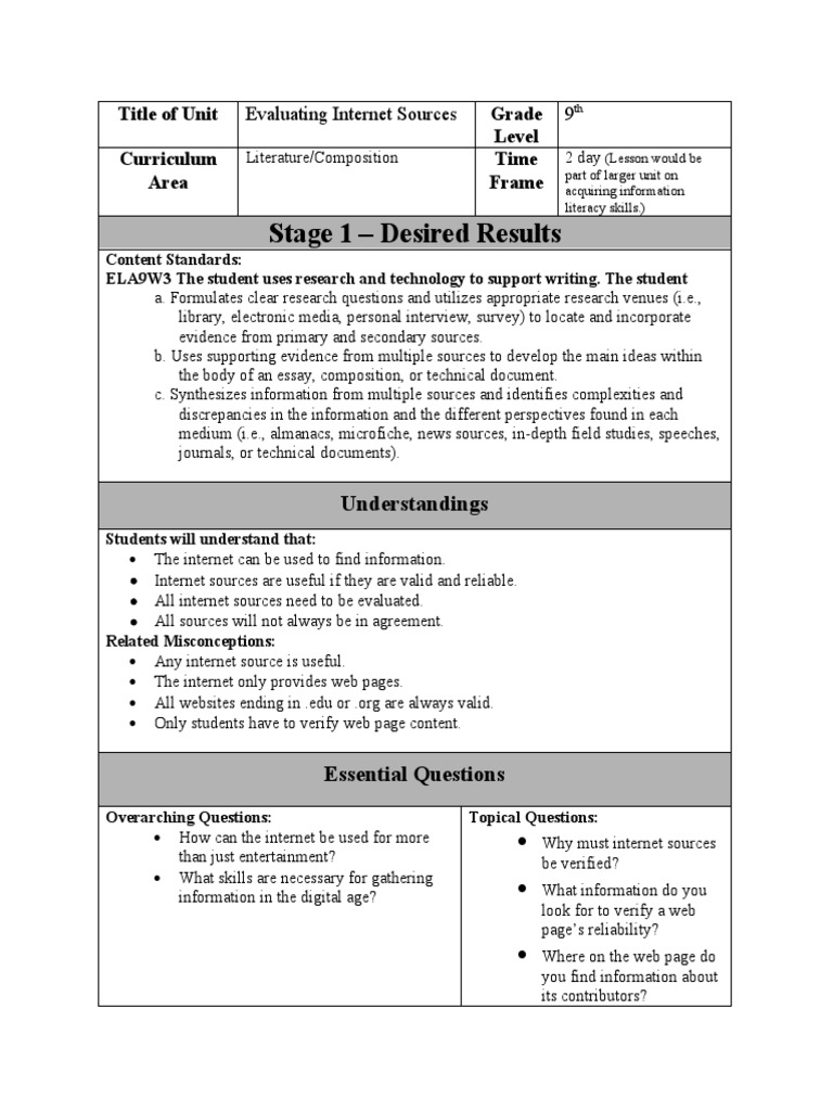 Tech Integration Lesson Plan | PDF | World Wide Web | Internet & Web