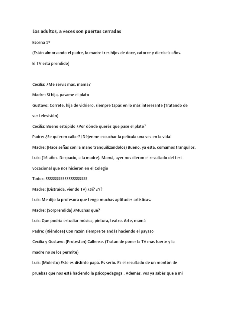 Los Adultos Obra de Teatro Adolescente | PDF | Aprendizaje
