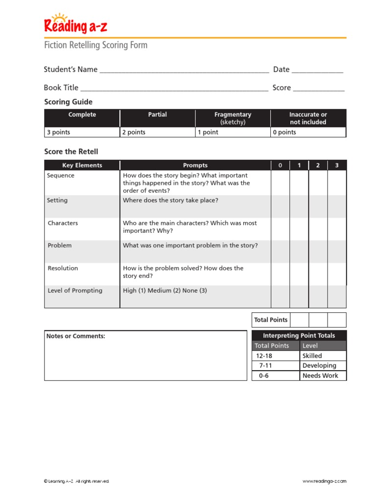 1 Fiction Retelling Rubric | PDF