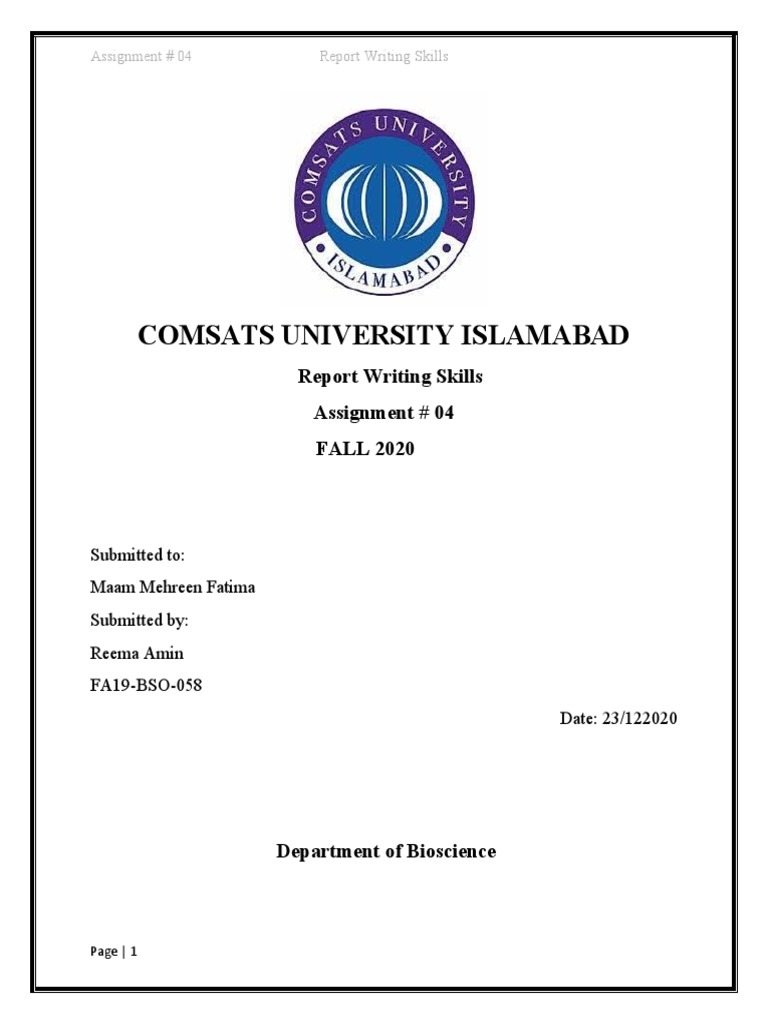 Comsats University Islamabad: Report Writing Skills Assignment # 04 ...