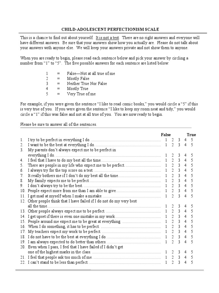 Child Adolescent Perfectionism Scale | PDF