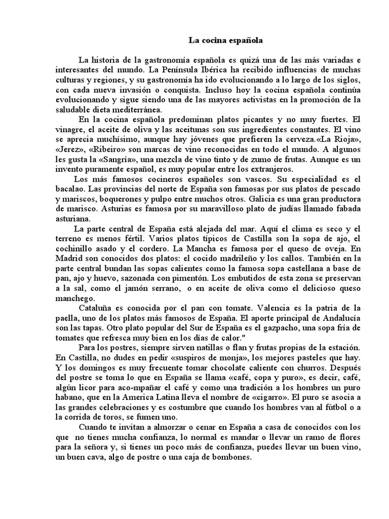Gastronomía Española: Platos y Tradiciones | PDF | Cocina española ...