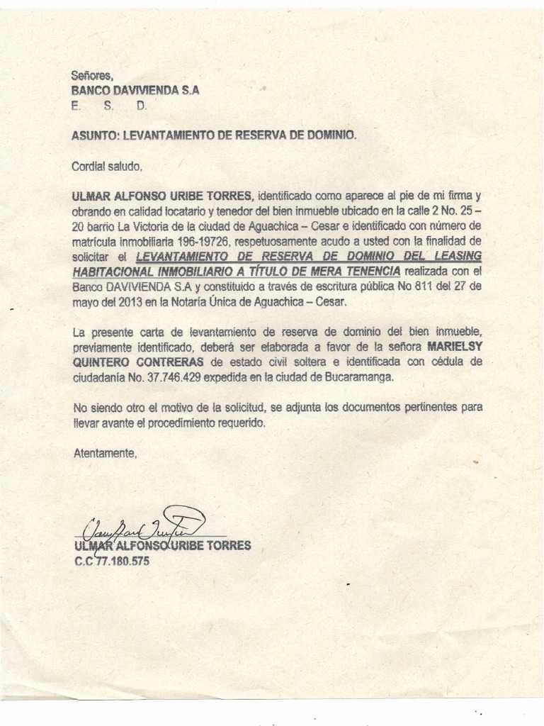 Solicitud - Levantamiento de Reserva de Domino Leassing Habitacional ... Solicitud - Levantamiento de Reserva de Domino Leassing Habitacional ...