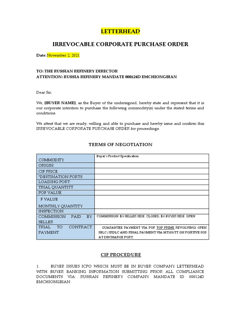 ICPO Template | PDF | Letter Of Credit | Business