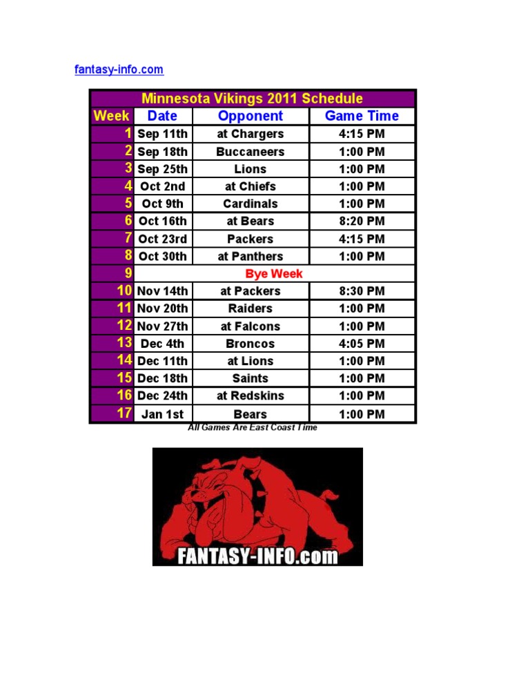 Vikings 2011 NFL Schedule Overview | PDF