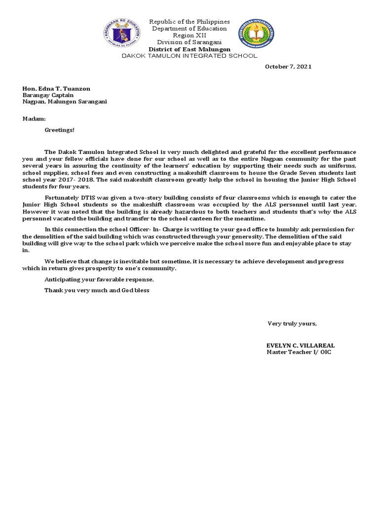 Letter of Intent For Demolition | PDF | Education Theory | Teaching