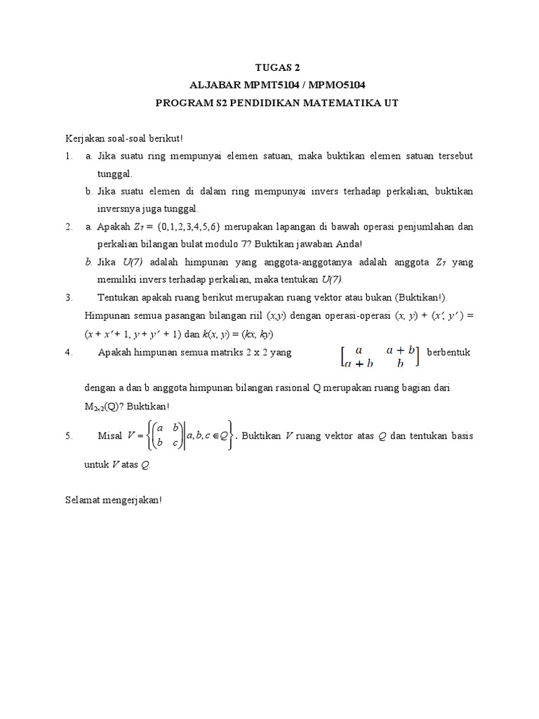 Tugas Aljabar S2 Matematika | PDF