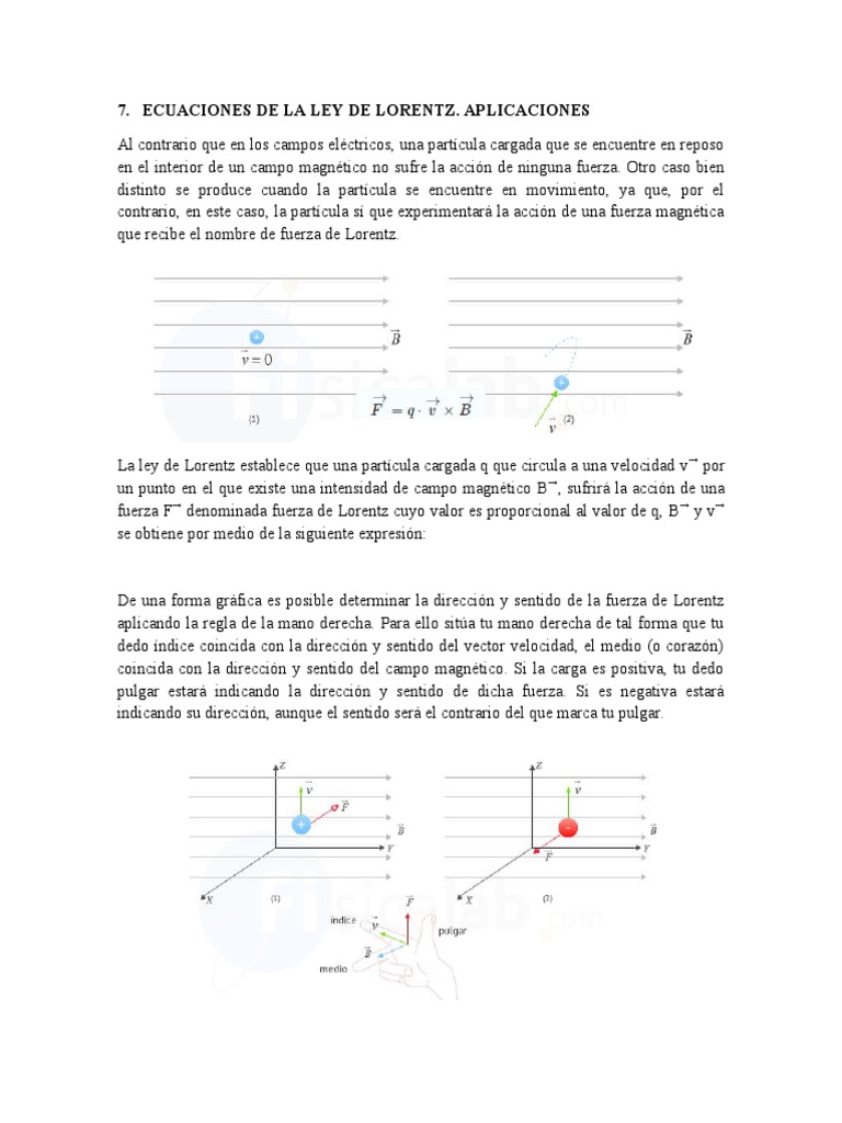 Ecuaciones de La Ley de Lorentz | PDF | Campo magnético | Fuerza