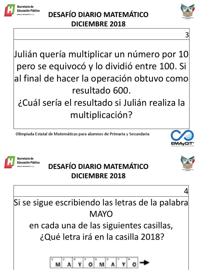 Desafío Diario Matemático Diciembre 2018: Olimpiada Estatal de ...