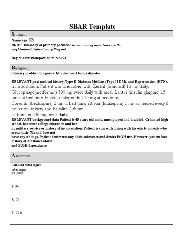 SBAR Template | PDF