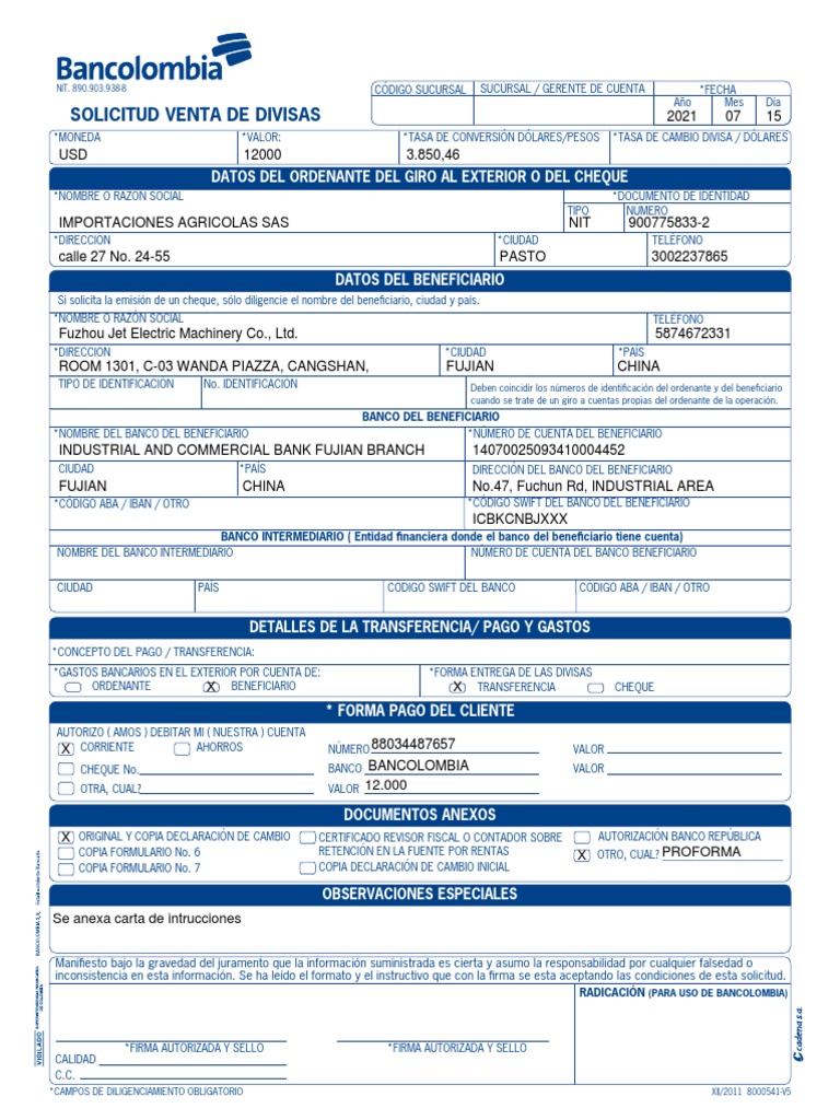 Formato Solicitud Venta de Divisas | PDF | Bancos | Cheque