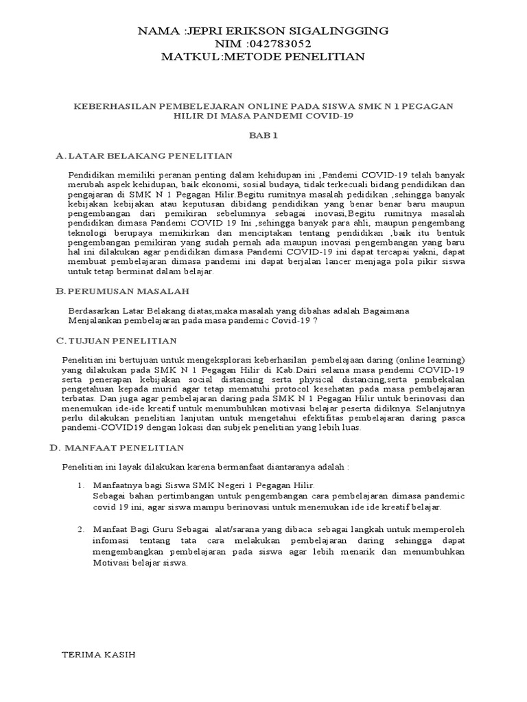 Tugas 1 Metode Penelitian. Ut | PDF