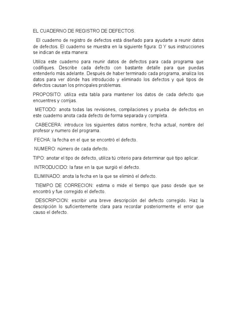 2.2.1el Cuaderno de Registro de Defectos | PDF