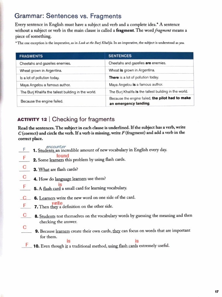 Grammar: Sentences vs. Fragments: Checking For Frag Ments | PDF ...