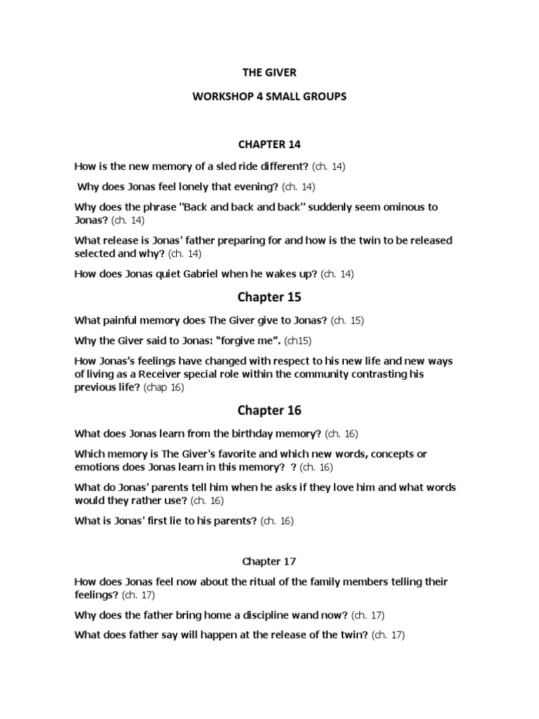Key Events in Chapters 14-17 of The Giver | PDF | The Giver