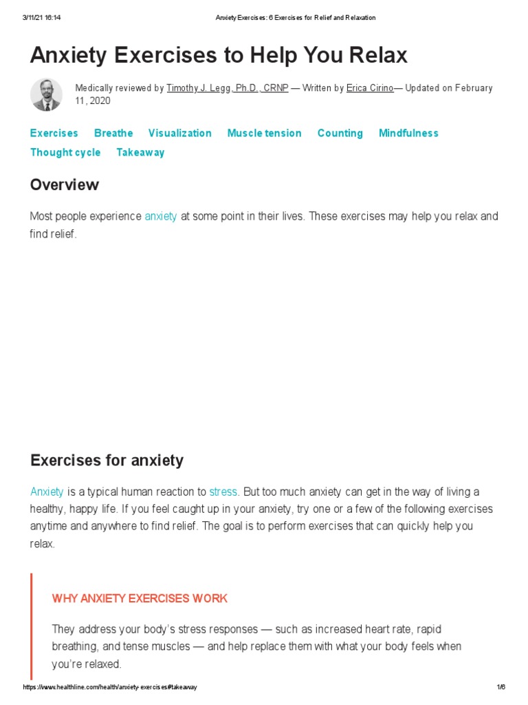 Anxiety Exercises - 6 Exercises For Relief and Relaxation | PDF ...