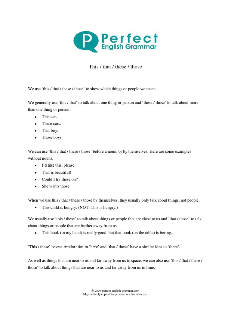 This That These Those Explanation | PDF | Linguistic Typology | Grammar