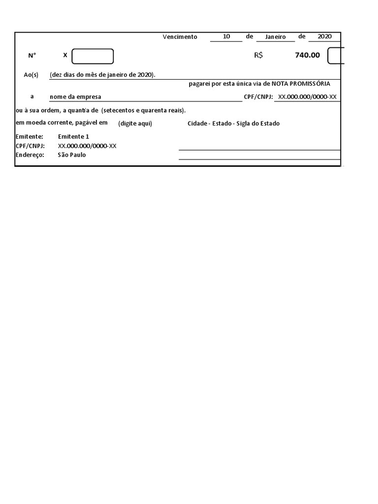 Modelo de Nota Promissoria em Excel | PDF