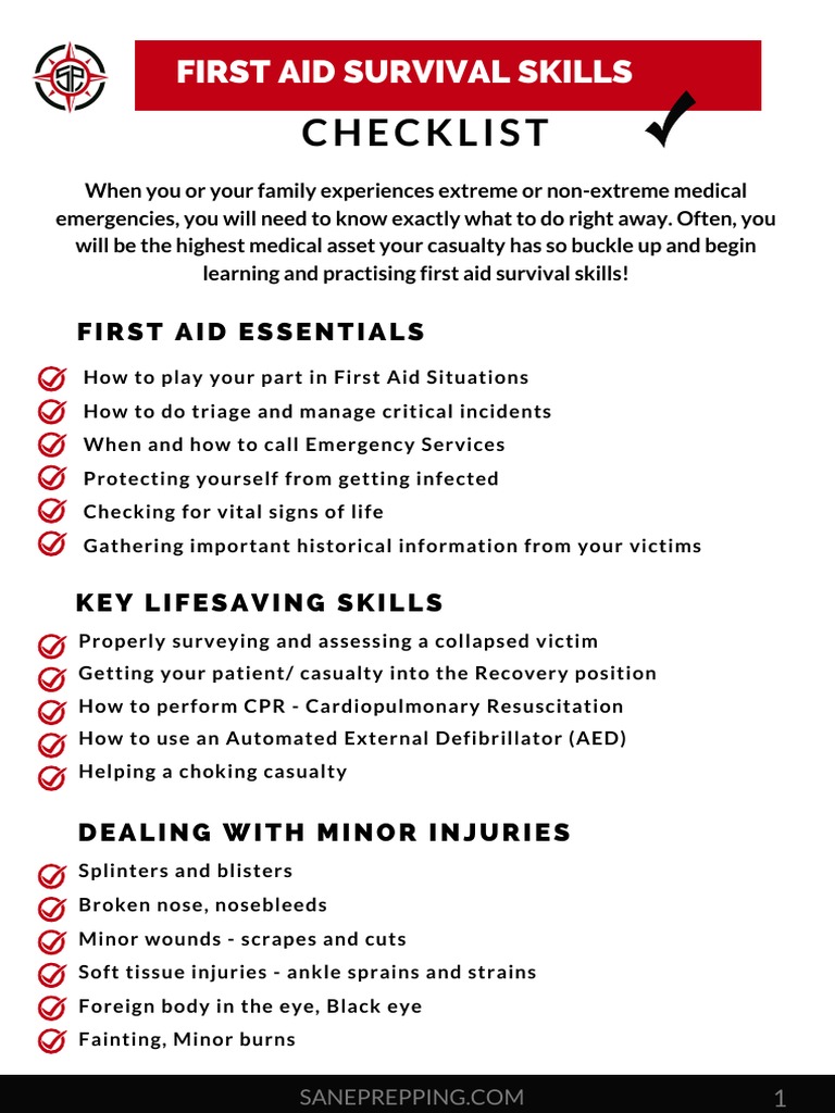 Skills You Need To Learn First Aid Survival Skills Checklist 1 1 | PDF ...