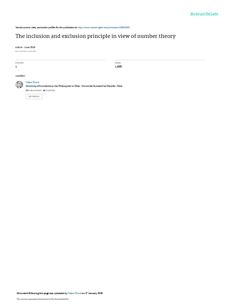 The Inclusion and Exclusion Principle in View of Number Theory | Download Free PDF | Set ...