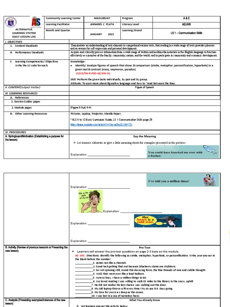 Figurative Language Lesson Plan | PDF | Learning | Metaphor