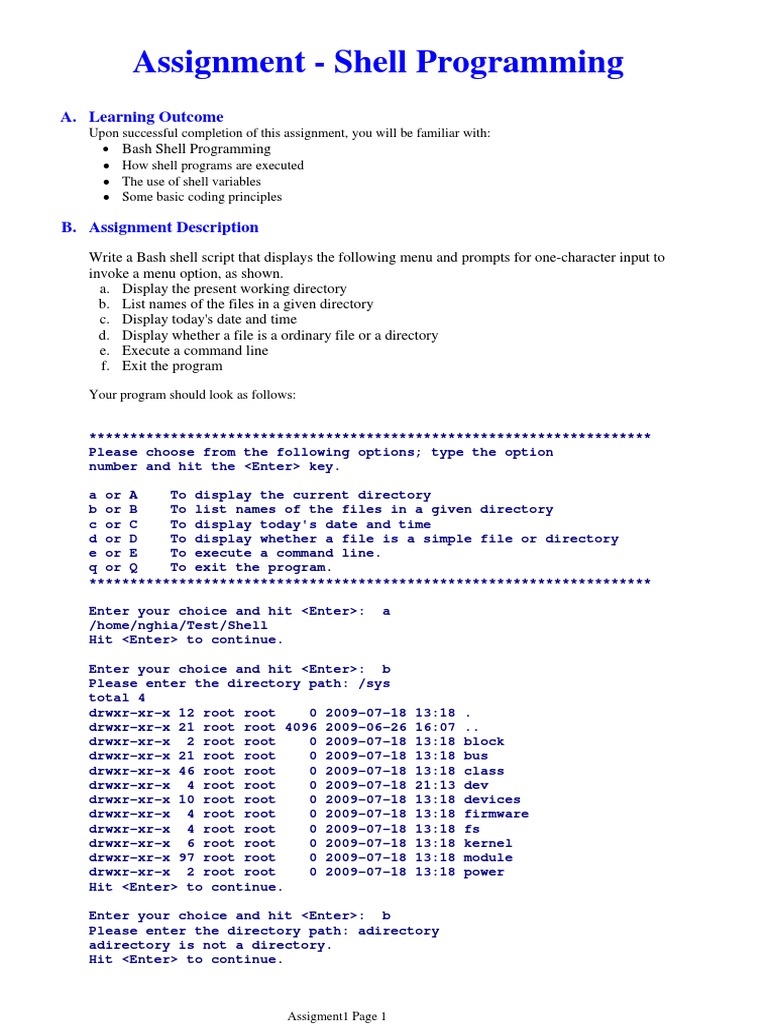 Assignment - Shell Programming: Learning Outcome A | PDF | Command Line ...