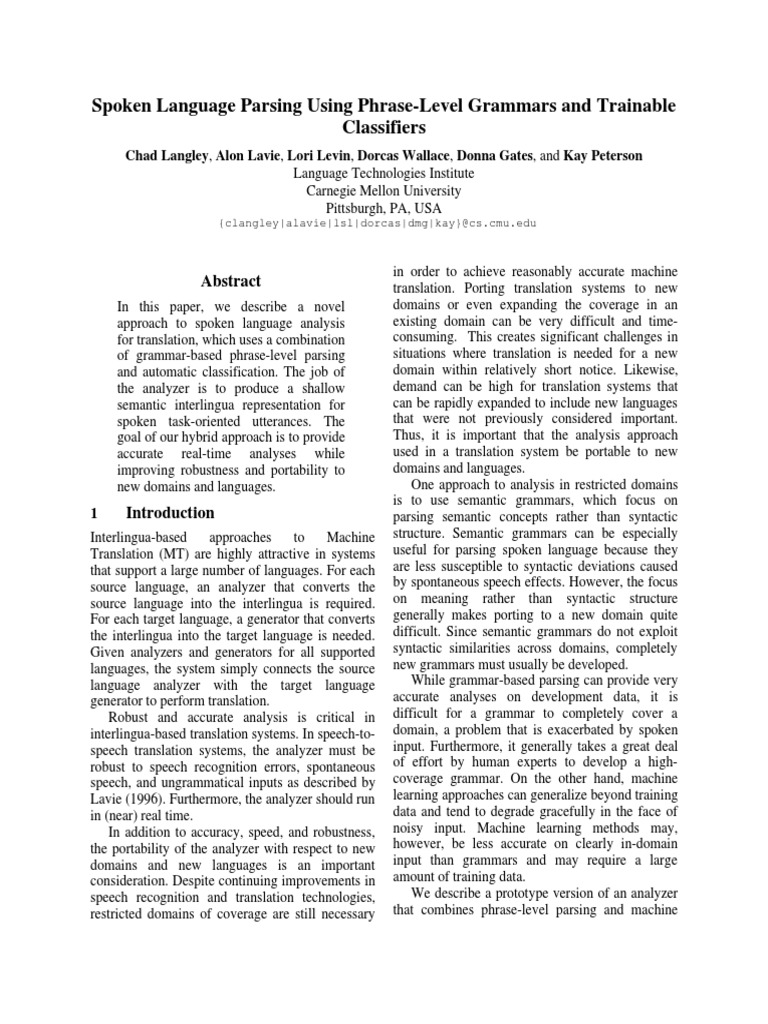 Spoken Language Parsing Using Phrase-Level Grammars and Trainable ...
