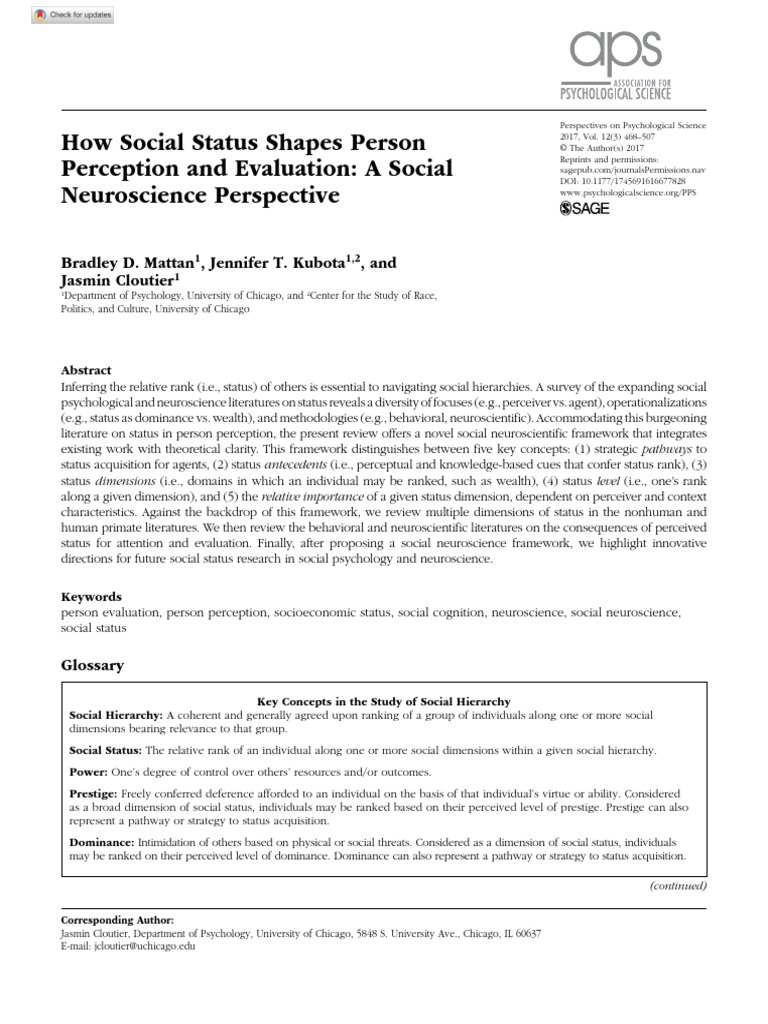 How Social Status Shapes Person Perception and Evaluation A Social ...