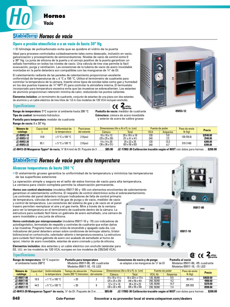 COLER-PARMER Estufa Con Vacio | PDF | Mercurio (Elemento) | Vacío