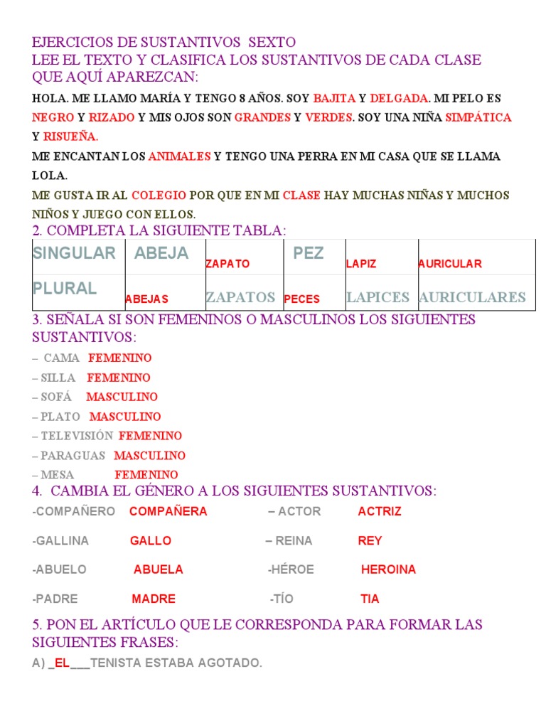 Ejercicios de Sustantivos 2 | PDF | Sustantivo