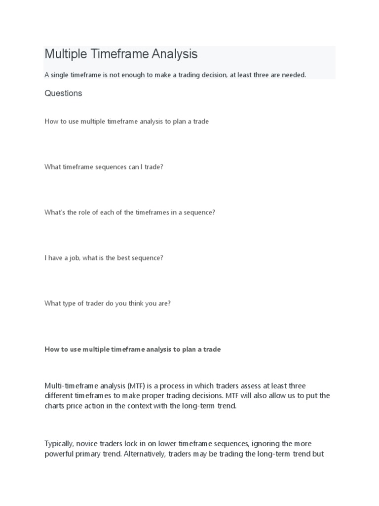 Multiple Timeframe Analysis: Questions | Download Free PDF | Day Trading | Technical Analysis