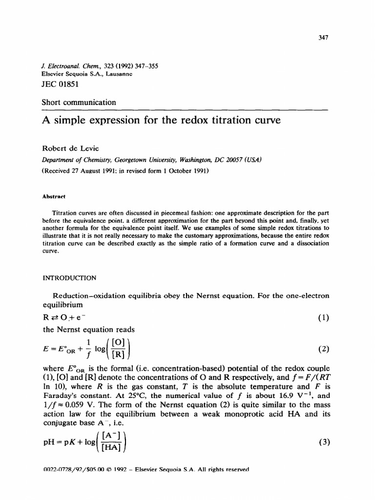 Simple Redox Titration Curve Formula | PDF | Titration | Chemistry