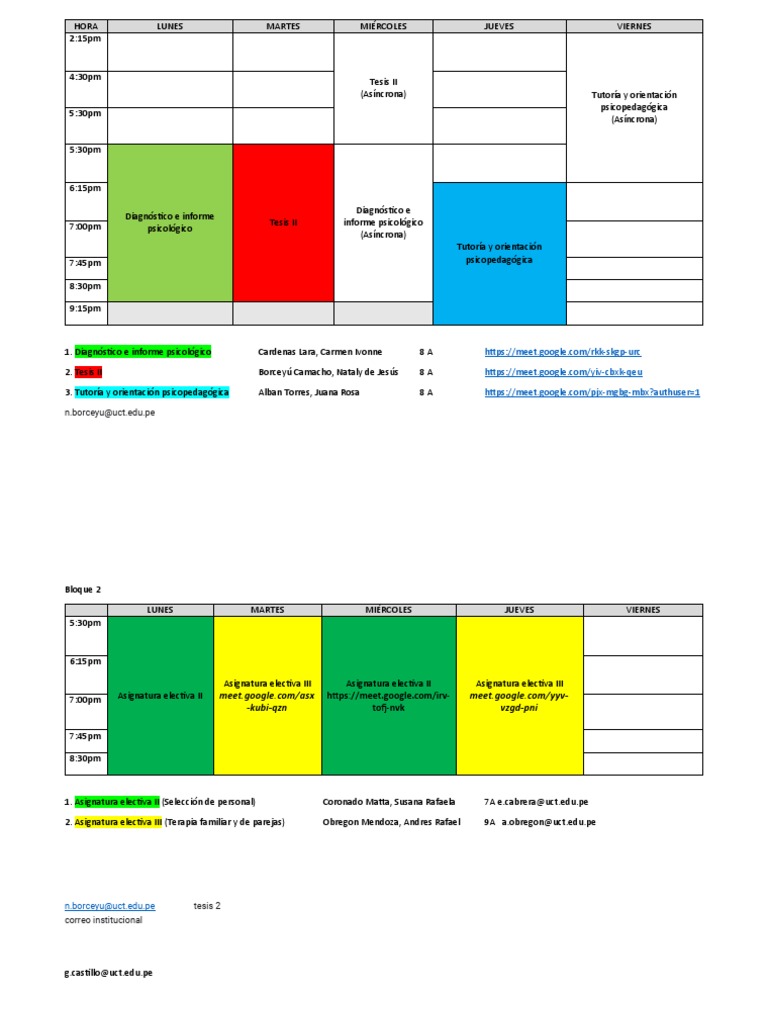 Horario UCT 2021-2 Ciclo | PDF