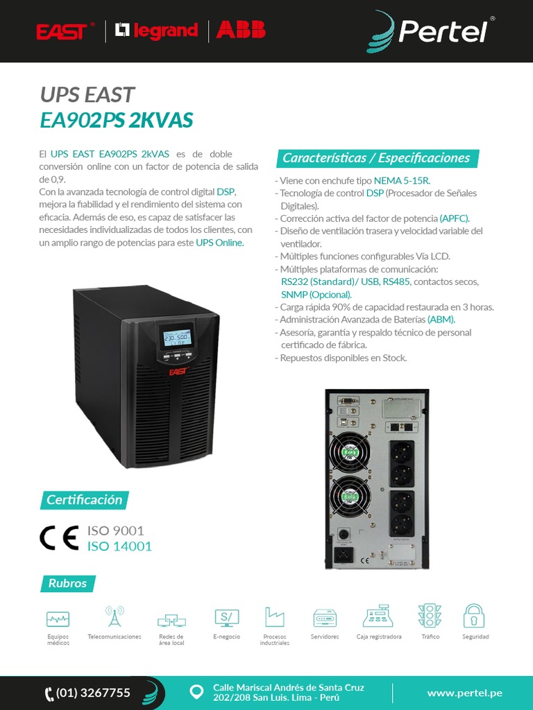 Ficha Técnica Ups-East-Ea902ps 2kvas Serie Pro | PDF | Frecuencia | Electricidad