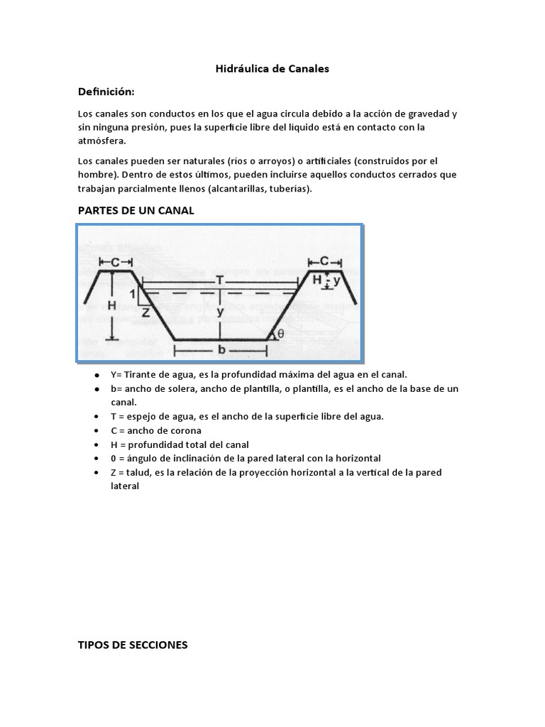 Partes Y Tipos De Canales Hidráulicos Pdf Arte Ciencia Y Matemáticas